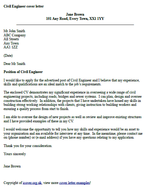 Civil Engineer Cover Letter Example Icover uk