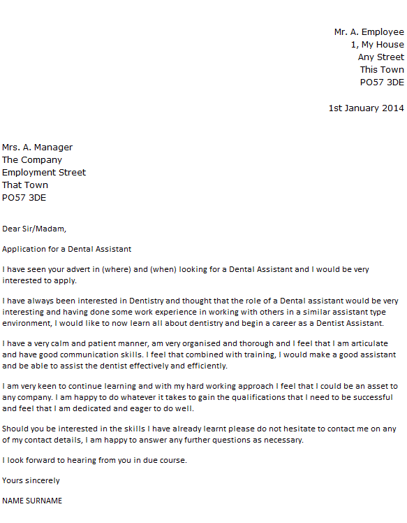Dentist Assistant Cover Letter Example Icover uk