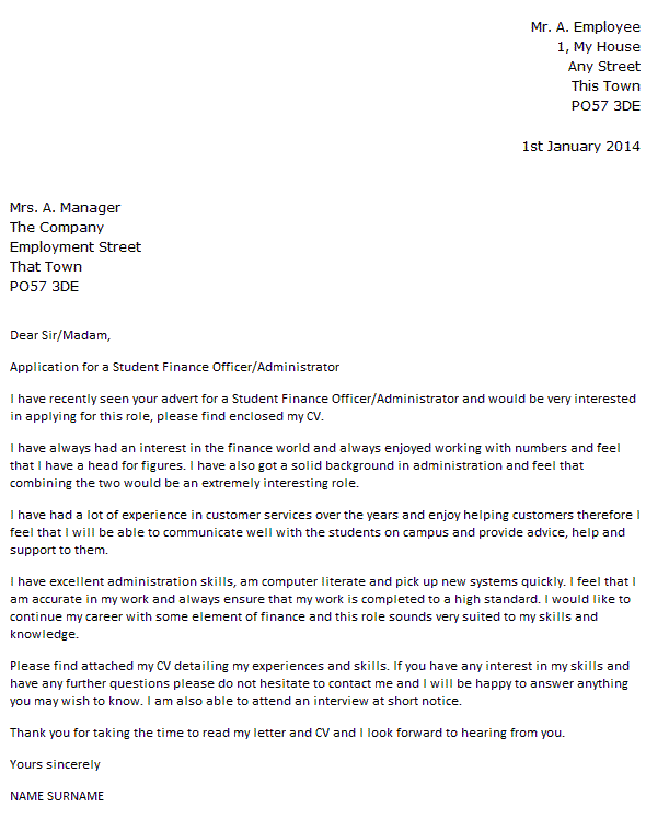 Student Finance Officer Administrator Cover Letter Example Icover 