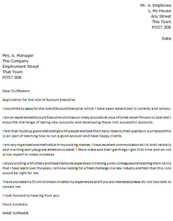 Account Executive Cover Letter Example Icover uk
