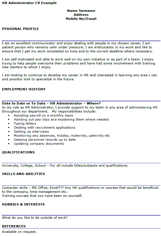 HR Administrator CV Example Icover uk Icover uk
