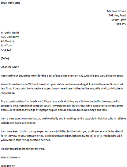 Legal Assistant Cover Letter Example Cover Letters And CV Examples