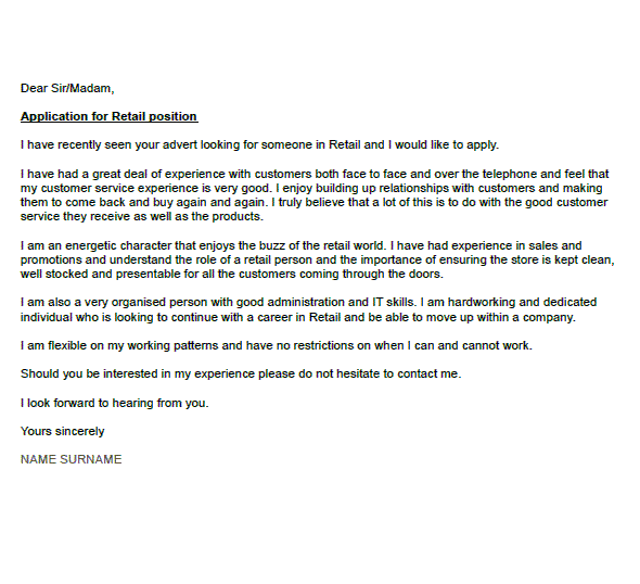 Retail Cover Letter Example Icover uk Retail Cover Letter Example Icover uk
